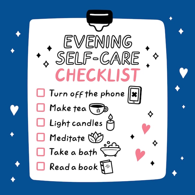 Cozy Evening Self-Care Routine Checklist with Whimsical Icons | Jiffy ...