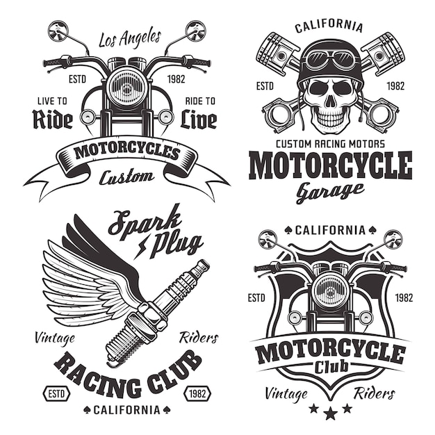 Vintage Motorcycle Insignia Collection with Skull Motifs and Retro ...
