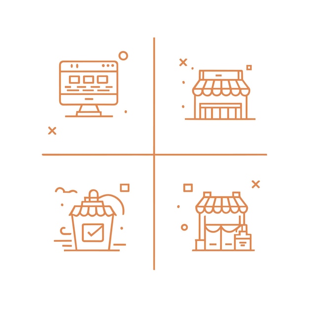 Minimalist Icons Depicting Online and Offline Shopping Experiences ...