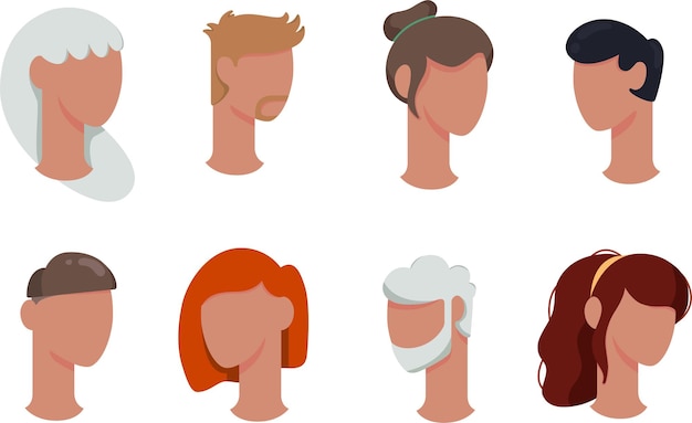 Diverse Hairstyles and Facial Features in Minimalist Illustration ...