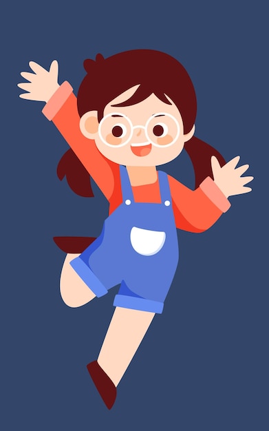 Cheerful Young Girl in Overalls Jumping with Joy | Jiffy Designs