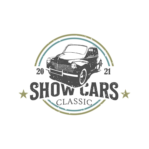 Vintage Car Show Emblem with Classic Retro Automobile Illustration ...