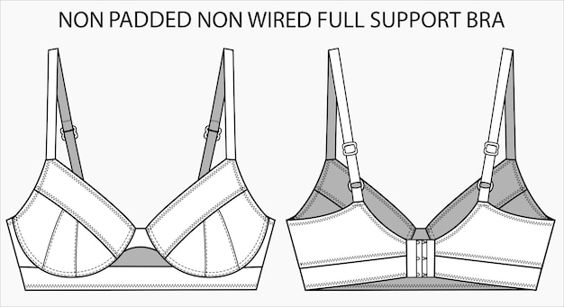 Detailed Technical Diagram of Non-Padded, Non-Wired Full Support Bra ...