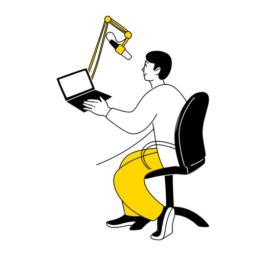Radio Host With Table Flat Vector Illustration. Media Hosting Doodle ...