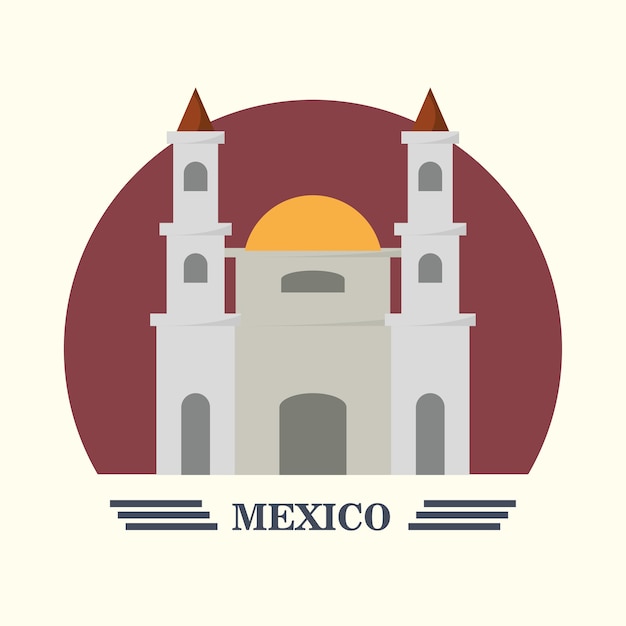 Iconic Mexican Architecture Illustration with Rising Sun and Text ...