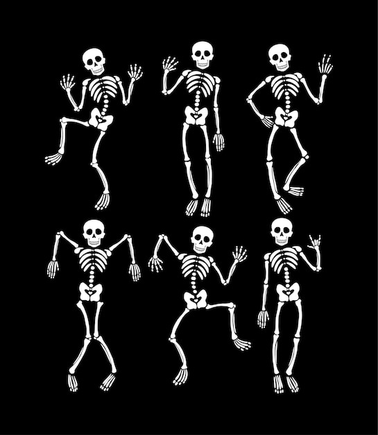 Playful Skeletal Figures Celebrating in Monochrome Illustration | Jiffy ...