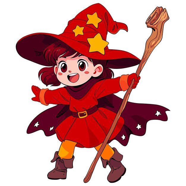 Cheerful Witch with Magical Wand and Starry Costume | Jiffy Designs