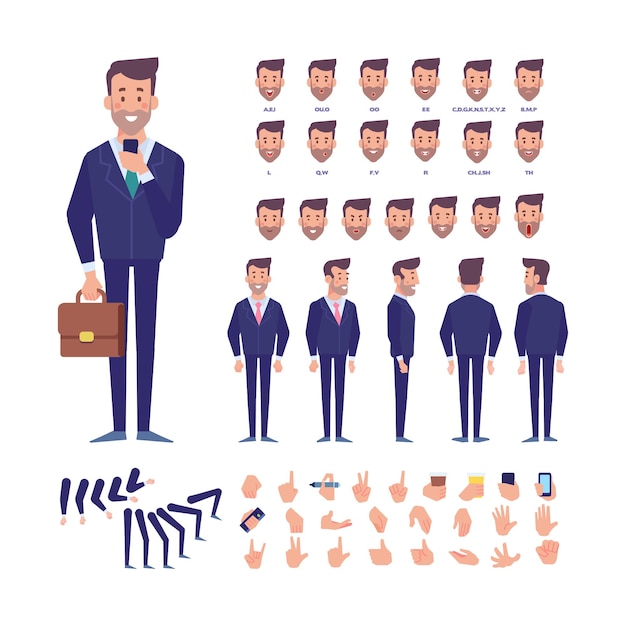 Versatile Business Character with Diverse Facial Expressions and Poses ...