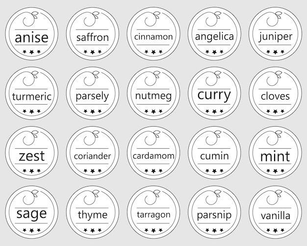 Vintage Spice Jar Labels: Monochrome Botanical Illustrations | Jiffy ...