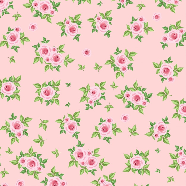 Vintage Pink Floral Pattern with Delicate Roses and Leaves | Jiffy Designs