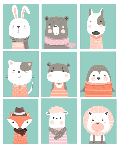 Adorable Illustrated Animal Portraits with Whimsical Expressions ...
