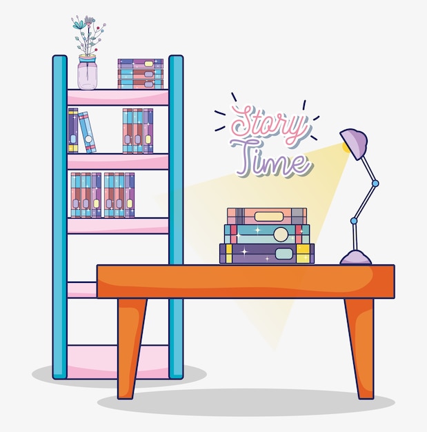 Vibrant Study Space with Bookshelf and Desk Illustration | Jiffy Designs