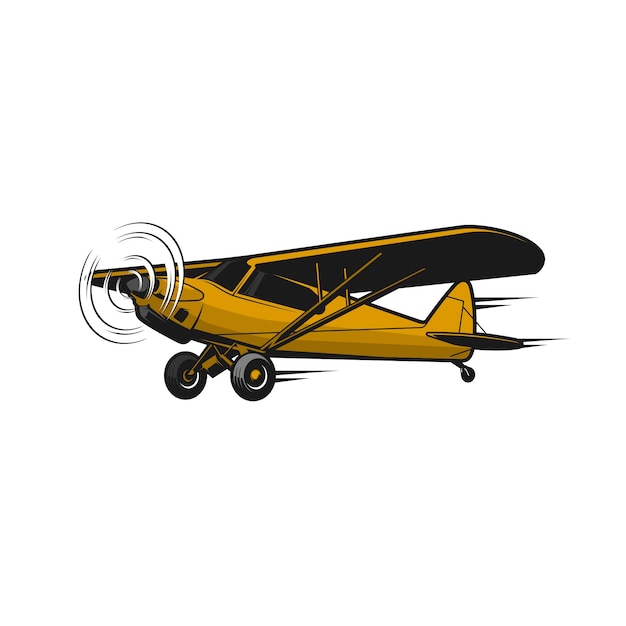 Vintage Yellow Biplane with Spinning Propeller Illustration | Jiffy Designs