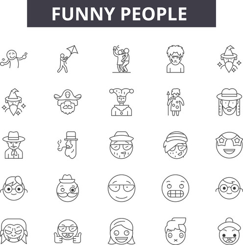 Funny People Line Icons For Web And Mobile. Editable Stroke Signs ...