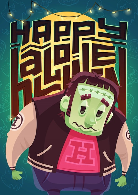 Cheerful Zombie Boy Celebrating with Festive Lights | Jiffy Designs