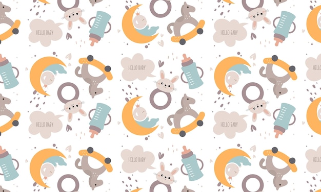 Whimsical Nursery Patterns with Moons, Rabbits, and Clouds | Jiffy Designs