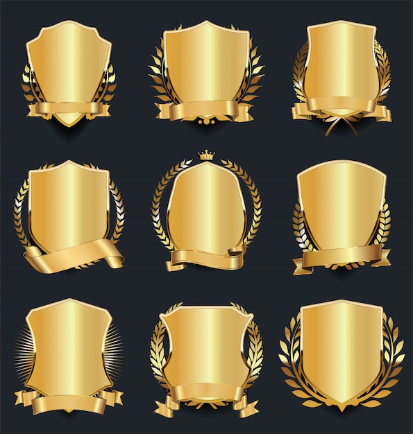 Elegant Collection of Golden Emblem Shields with Laurel Wreaths | Jiffy ...