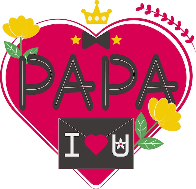 Vibrant Heart-Shaped 'Papa' Design with Crown and Flowers | Jiffy Designs