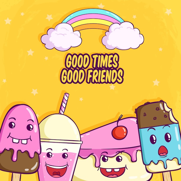 Cheerful Cartoon Characters Celebrate Good Times with Friends | Jiffy ...