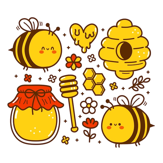 Delightful Bee-Themed Illustration with Honeycomb and Floral Accents ...