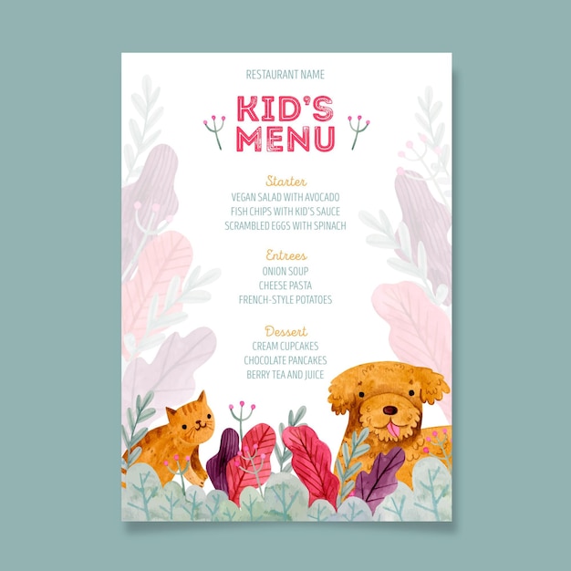 Delightful Kid's Menu with Playful Animal Illustrations | Jiffy Designs