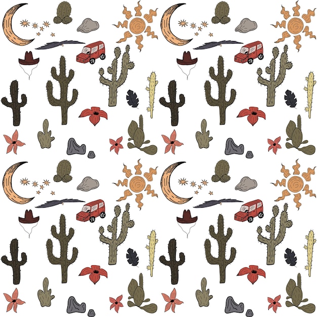 Vibrant Desert Motifs: Cactus, Sunbursts, and Vintage Trucks | Jiffy ...
