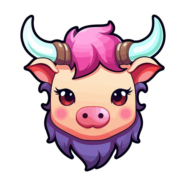 Adorable Cartoon Pig with Horns and Colorful Features | Jiffy Designs