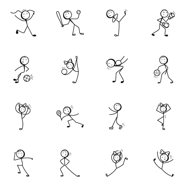 Playful Stick Figure Collection with Diverse Poses and Activities ...