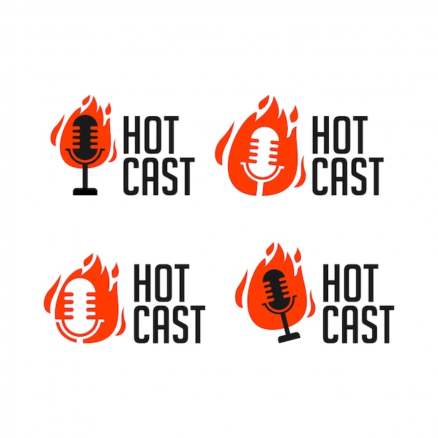 Fiery Microphone Logos for Hot Cast Podcast Brand | Jiffy Designs