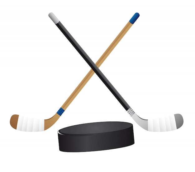 Crossed Hockey Sticks and Puck on White Background | Jiffy Designs