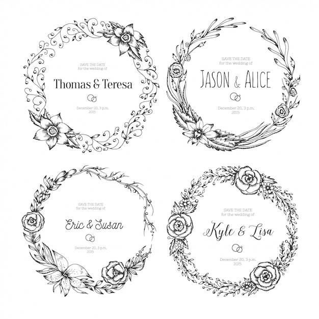Elegant floral wreaths with names in hand-drawn style | Jiffy Designs