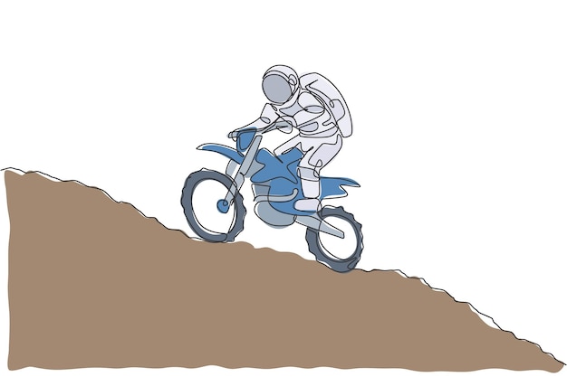 Fearless Astronaut Riding Futuristic Dirt Bike Down Rugged Terrain ...