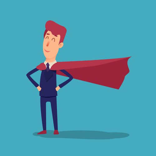 Cartoon Successful Businesman Superhero In Suit And Cape. Young Office ...