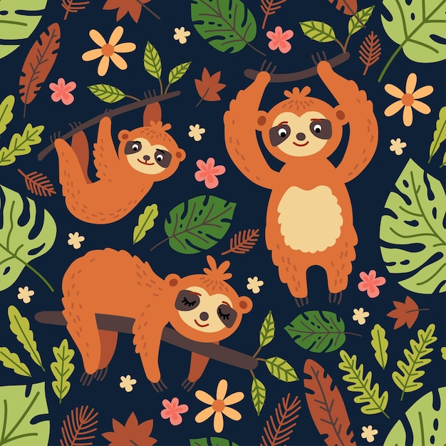 Vibrant Sloth Celebration: A Colorful Collection of Tropical Foliage ...
