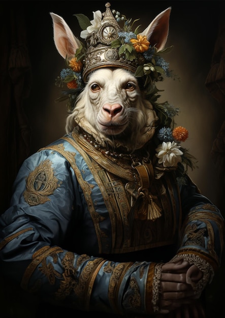 Regal Caprine Majesty: A Whimsical Anthropomorphic Portrait | Jiffy Designs