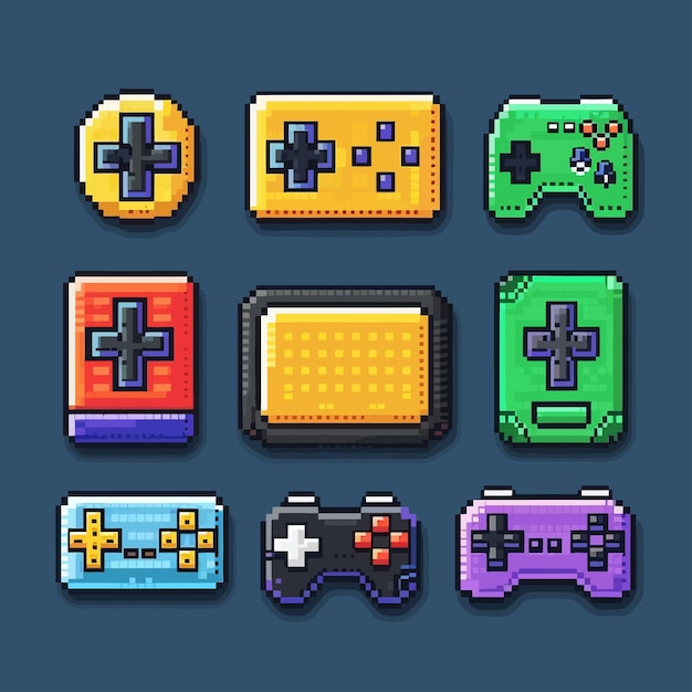 Vibrant Retro Gaming Controller Collection in Pixel Art Style | Jiffy ...