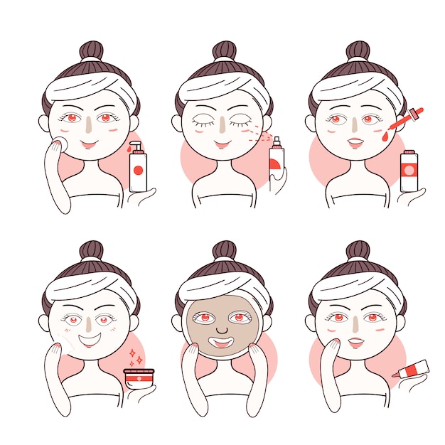 Adorable Skincare Routine Icons with Diverse Expressions | Jiffy Designs