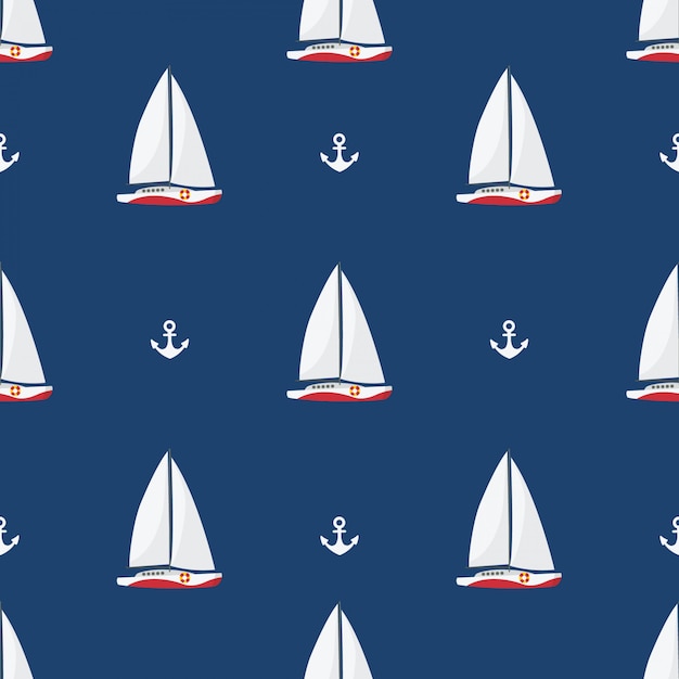 Nautical Sailboat and Anchor Pattern on Navy Blue Background | Jiffy ...
