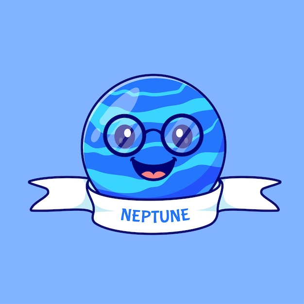 Cheerful Neptune Planet with Glasses and Ribbon Banner | Jiffy Designs