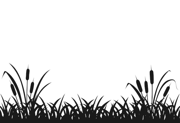 Silhouette of Black Cattails in Tall Grass Illustration | Jiffy Designs