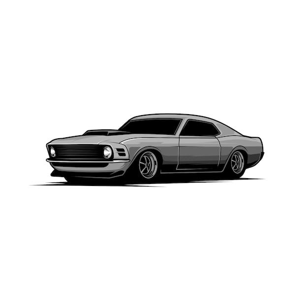 Sleek Muscle Car in Monochrome Illustration | Jiffy Designs