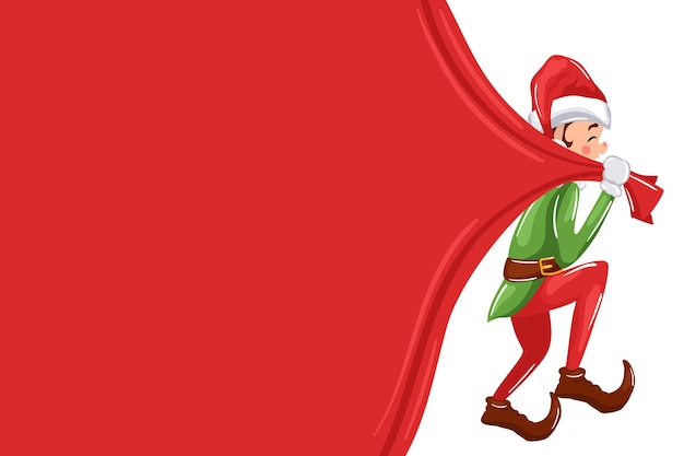 Cheerful Elf Peeking from Behind Red Curtain | Jiffy Designs