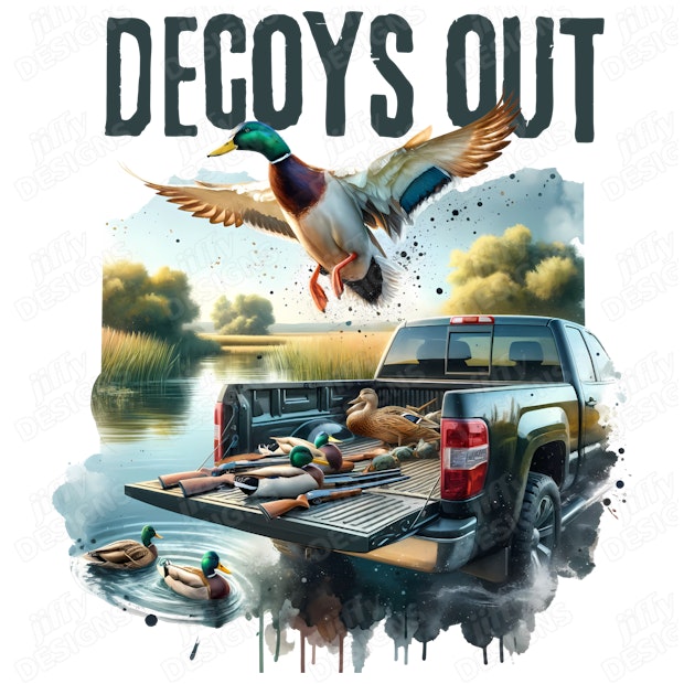 'Decoys Out' Featuring Dynamic Duck and Vintage Truck Scene | Jiffy Designs