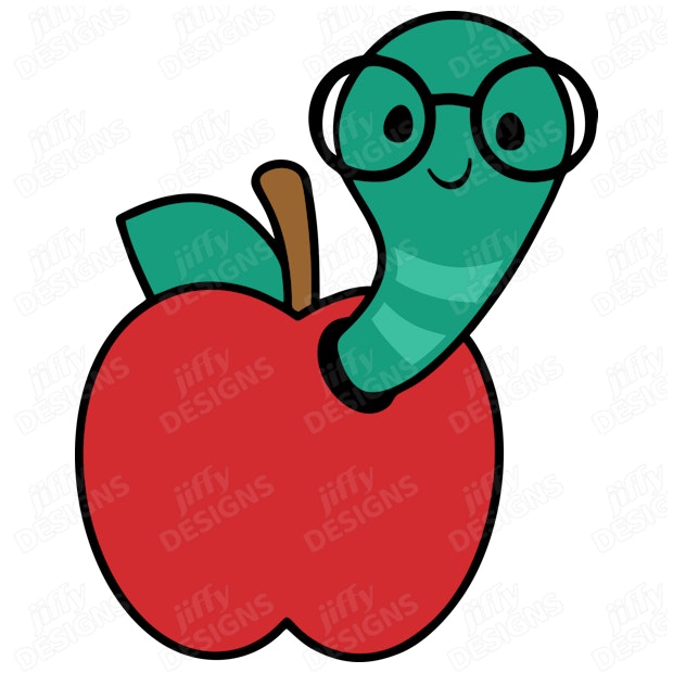 Bookworm Emerges from Vibrant Red Apple with Playful Charm | Jiffy Designs