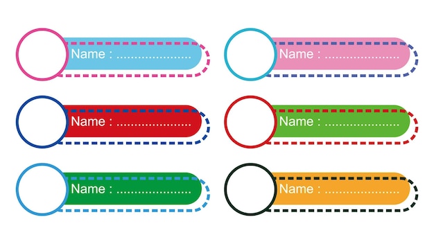 Colorful Name Tag Templates with Dashed Borders and Circles | Jiffy Designs