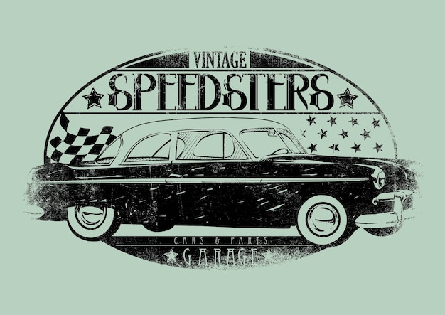 Vintage Speedsters: Retro Car Emblem with Checkered Pattern | Jiffy Designs