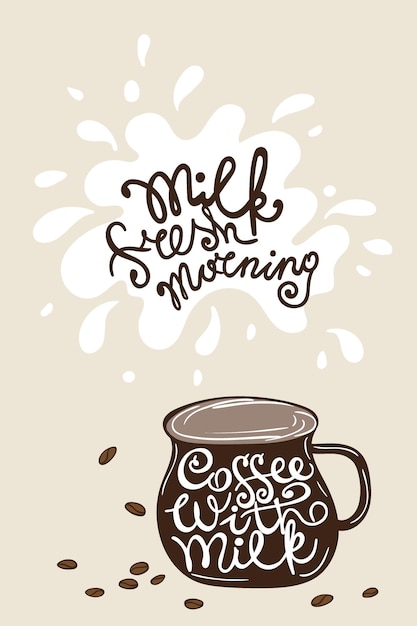 Rustic Milk Splash and Coffee Cup Artwork with Calligraphy | Jiffy Designs