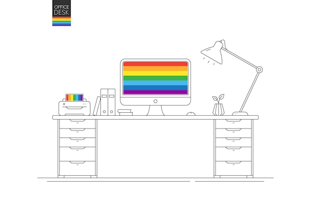 Vibrant Workspace: Desk with Rainbow Display and Desk Lamp | Jiffy Designs