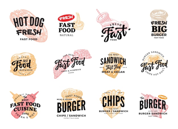Vibrant Collection of Fast Food Logos and Badges with Retro Flair ...