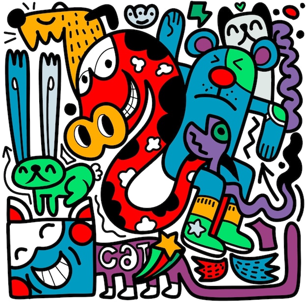 Colorful Abstract Cartoon Animals in Playful Composition | Jiffy Designs